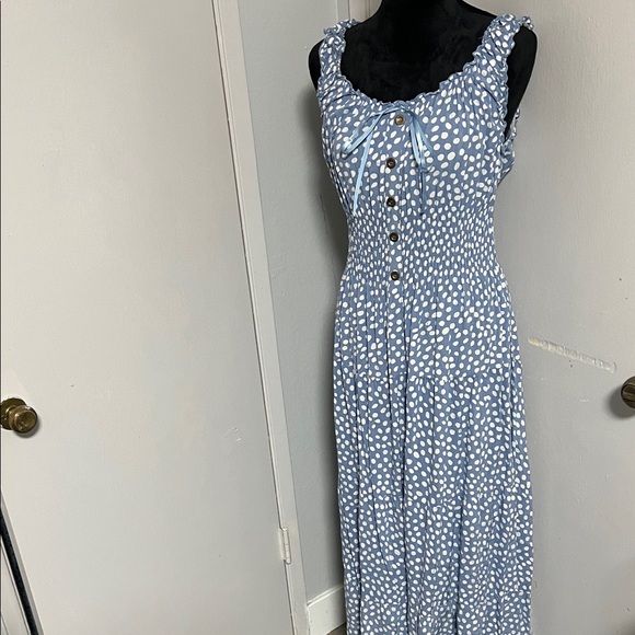 Amazon | Dresses | Amazon Blue And White Polka Dot Maxi Dress | Poshmark